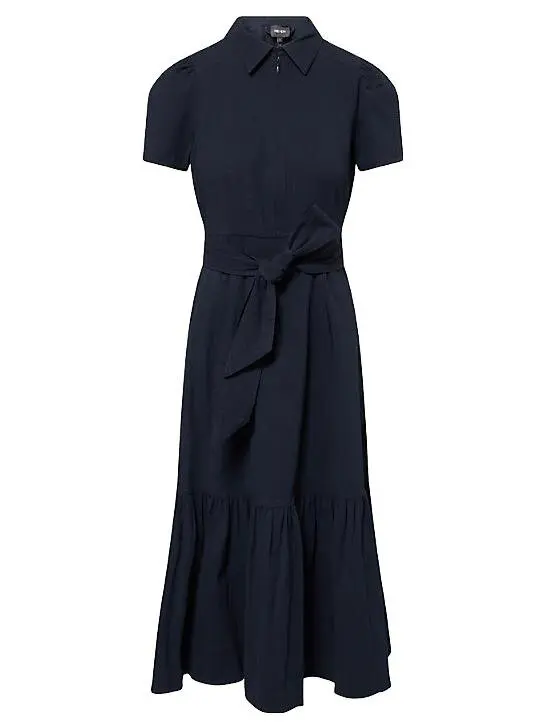 ME+EM Fit And Flare Seersucker Cotton Midi Dress - Navy