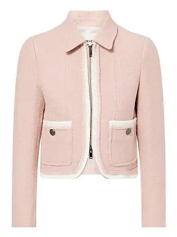 ME+EM Contrast-trim Cropped Tweed Jacket - Pale Blush