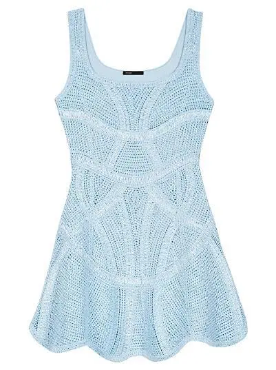 Maje Sleeveless Crochet Mini Dress - Blue