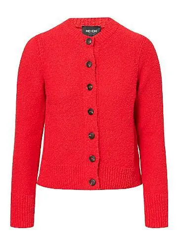 ME+EM Round-neck Bouclé-knit Cardigan - Rose Petal Red