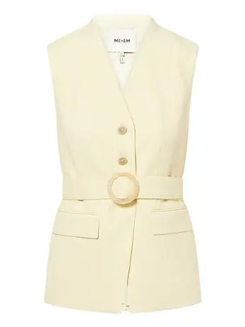 ME+EM Longline Belted Woven Waistcoat - Dusted Lemon Yellow