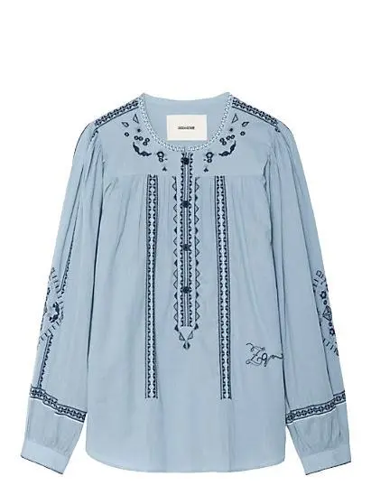 Zadig&Voltaire Tigy Embroidered Cotton Blouse - Sky