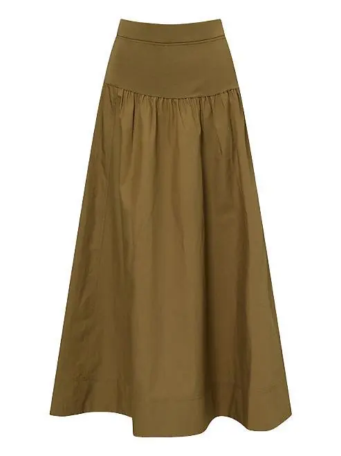 ME+EM Ribbed-waistband Cotton Maxi Skirt - Olive Green