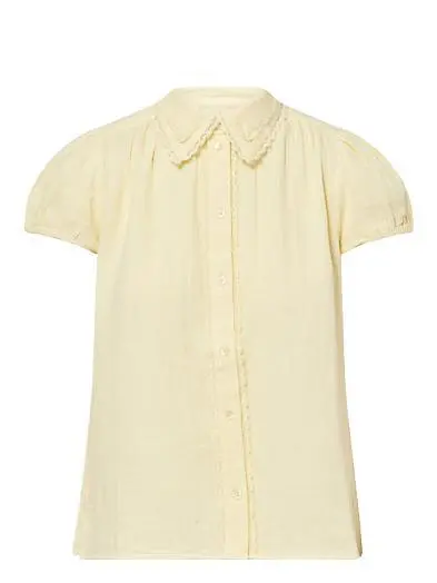 ME+EM Summer Trim Puff-sleeve Cotton Blouse - Dusted Lemon Yellow