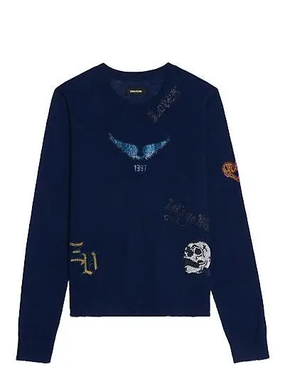 Zadig&Voltaire Rhinestone-embellished Cashmere Jumper - Marine