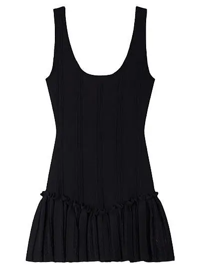 Sandro Sleeveless Ruffle-hem Knitted Mini Dress - Black