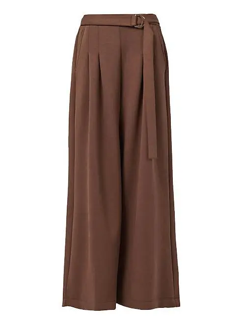 LEEM Belted Wide-leg Woven Trousers - Brown