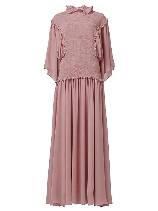 LEEM Relaxed-fit Woven Maxi Dress With Smocked Bodice - Pink