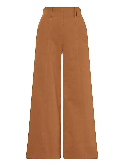 ME+EM Wide-leg Cropped Cotton Trousers - Walnut Brown