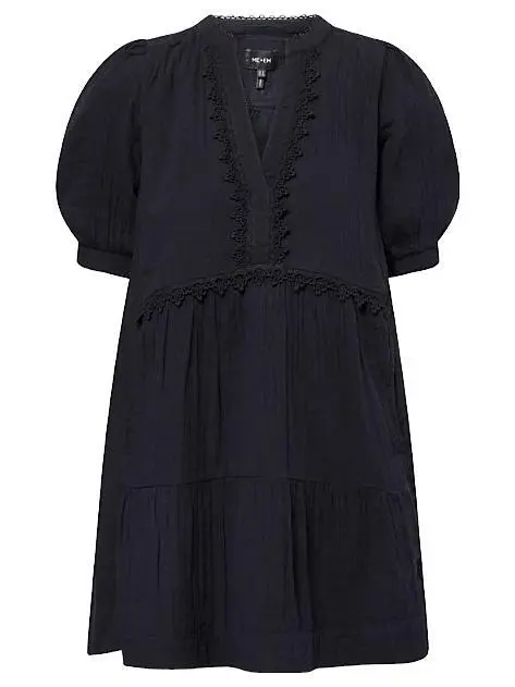 ME+EM Cotton Mini Dress With Lace Detail - Navy