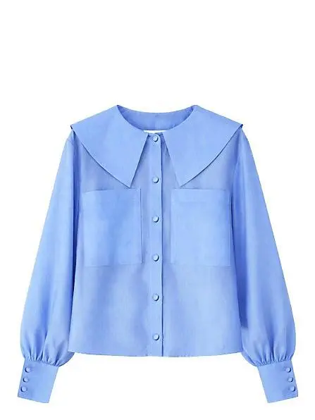 RO&ZO Oversized-collar Lyocell-blend Blouse - Blue