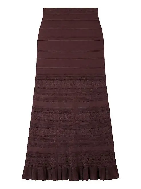 Sandro High-rise Pointelle Knitted Maxi Skirt - Brown