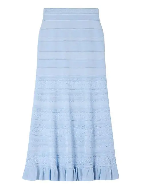 Sandro High-rise Pointelle Knitted Maxi Skirt - Sky Blue