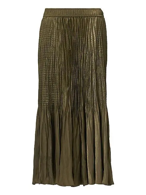 LEEM Pleated Elasticated-waist Woven Midi Skirt - Green