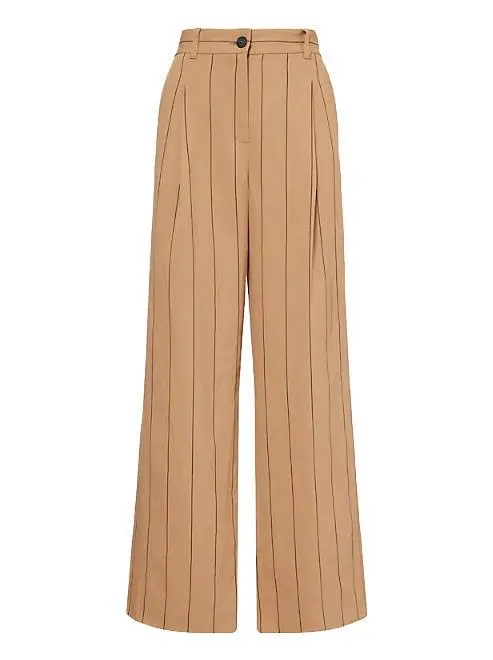 ME+EM Pinstripe-print Relaxed Linen-blend Trousers - Tan/black