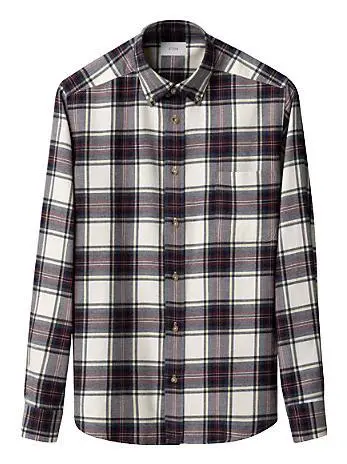Eton Checked Casual-fit Cotton-flannel Shirt Xxl - Navy Blue