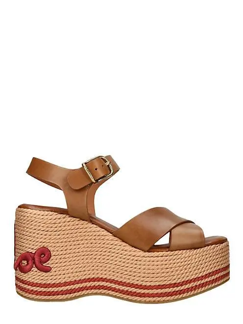 Chloé Raffia Wedge Heeled Sandals - Pink