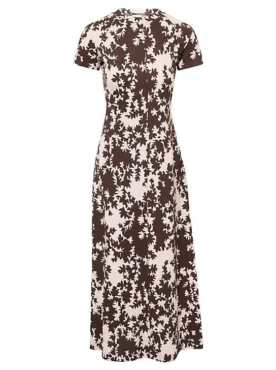 ME+EM Speckled-bloom Print Raglan-sleeve Cotton-jersey Maxi Dress - Blush Pink/cocoa Bro