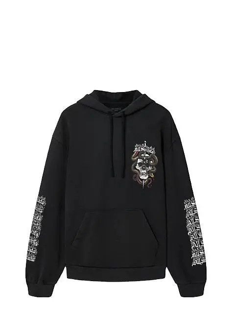 ALLSAINTS Skull-print Cotton Hoody - Washed Black