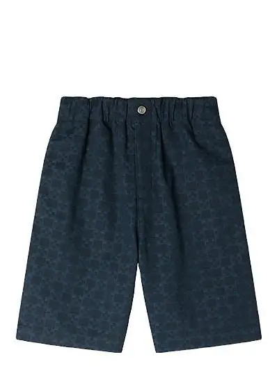 Sandro Grid-pattern Elasticated-waist Denim Shorts - Navy Blue