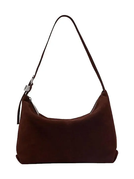 Whistles Curved Suede Shoulder Bag - Brown