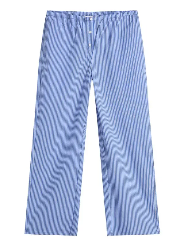 Good American Poplin Lace Trimmed Pull On Pants - Blue/white Stripe