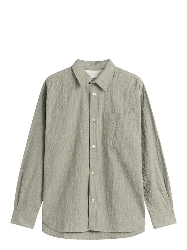 Norse Projects Falster Oversized Textured Stripe Shirt - Vetiver