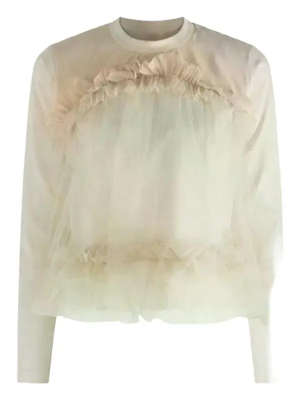 Comme Des Garçons Ruffled Tulle-overlay Blouse - Neutrals