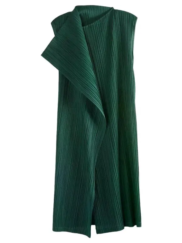 Issey Miyake Draped Pleated Midi Dress - Green
