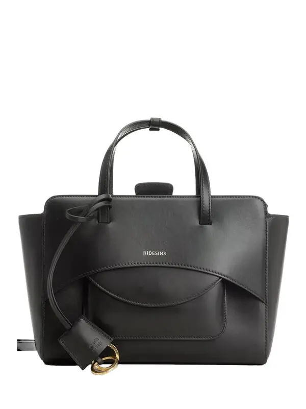 HIDESINS M Flap Leather Tote Bag - Black