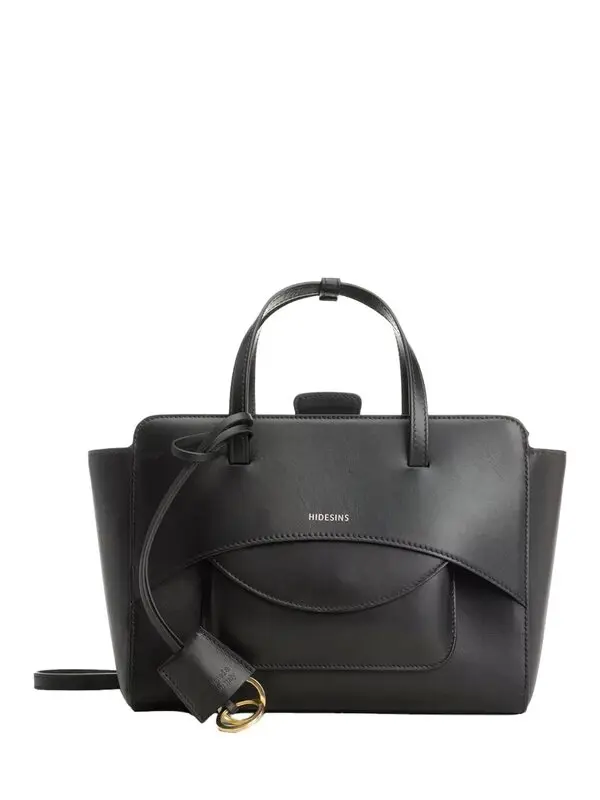 HIDESINS M Flap Leather Tote Bag - Black