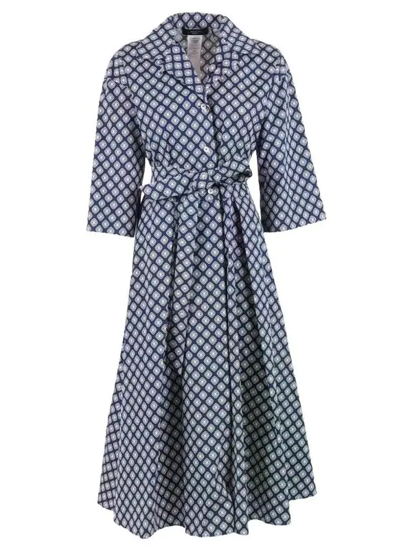 Max Mara Printed Belted Dress - Blue