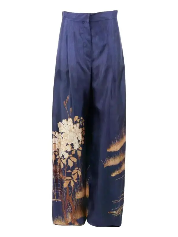 Max Mara Floral-print Wide-leg Trousers - Blue