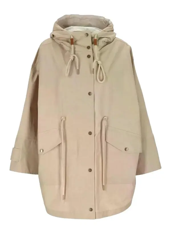 Moncler Buttoned Hooded Coat - Neutrals