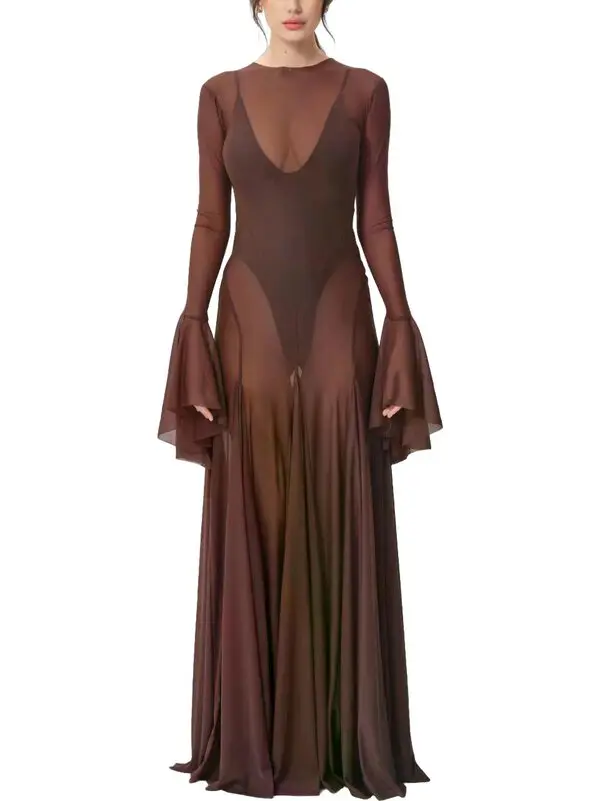 CONCEPTO Sienna Flared-sleeve Maxi Dress - Brown
