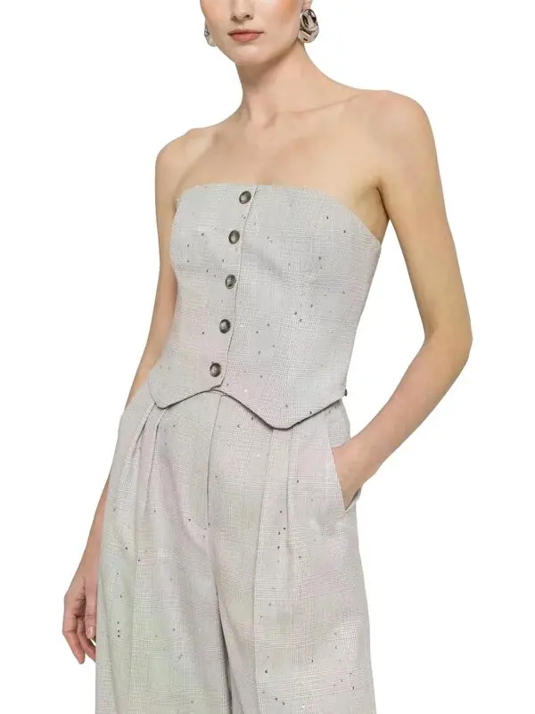 NISSA Sequin-embellished Corset Top - Grey