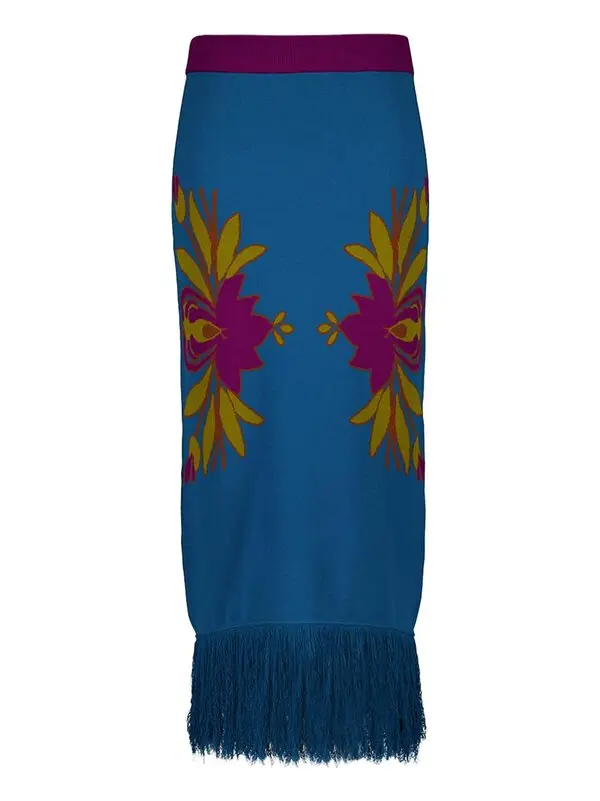 PAULA Turner Mykonos Jacquard Skirt With Fringes - Blue