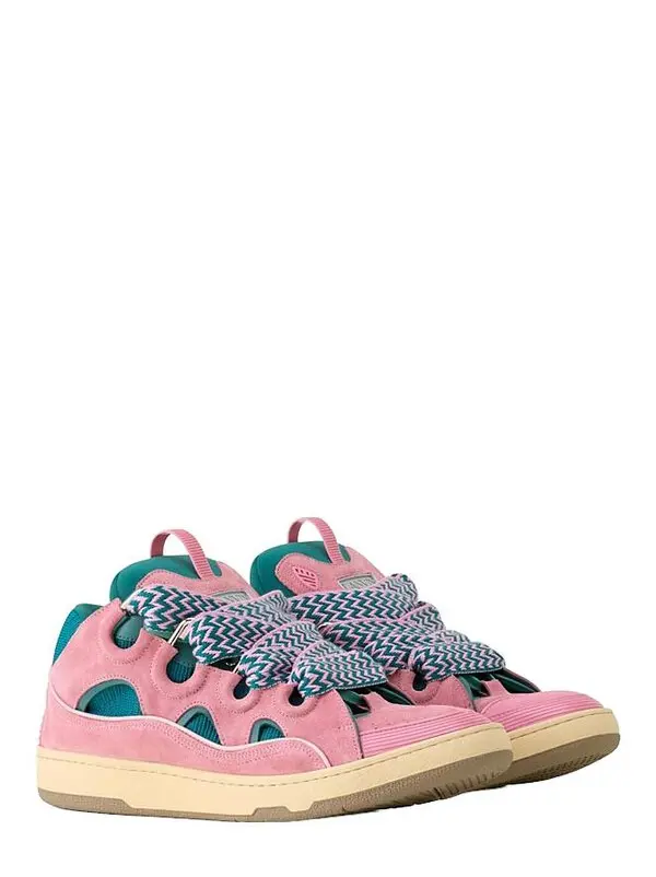 LANVIN Curb Leather Sneakers - Green/pink