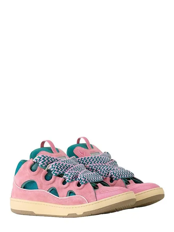LANVIN Curb Leather Sneakers - Green/pink