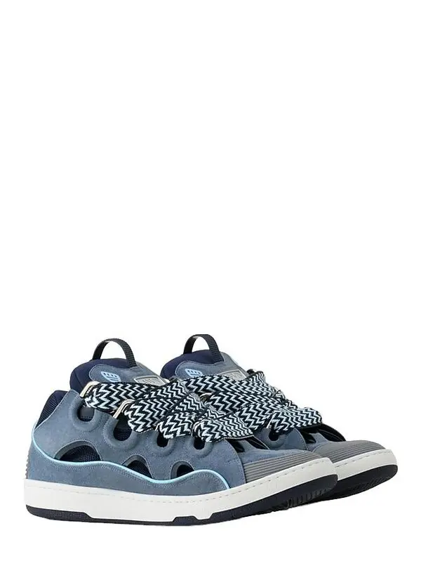 LANVIN Curb Leather Sneakers - Grey/blue