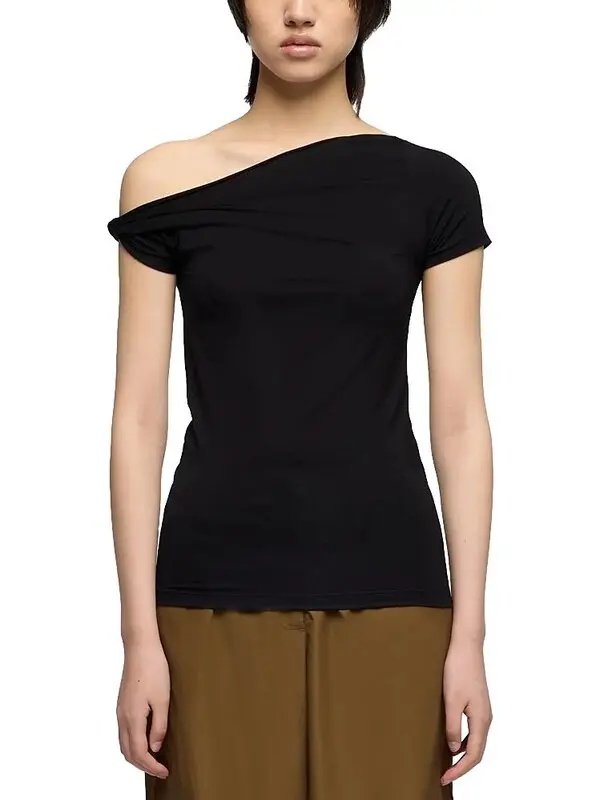 7 For All Mankind Twisted Off-the-shoulder Tee - Lyocell Black