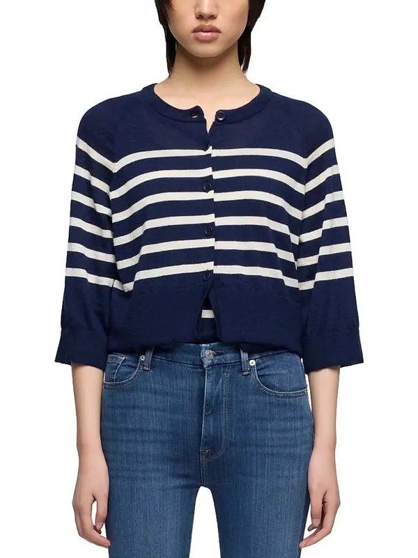7 For All Mankind Cashmere Striped Bubble Cardigan - Cashmere Striped Ink