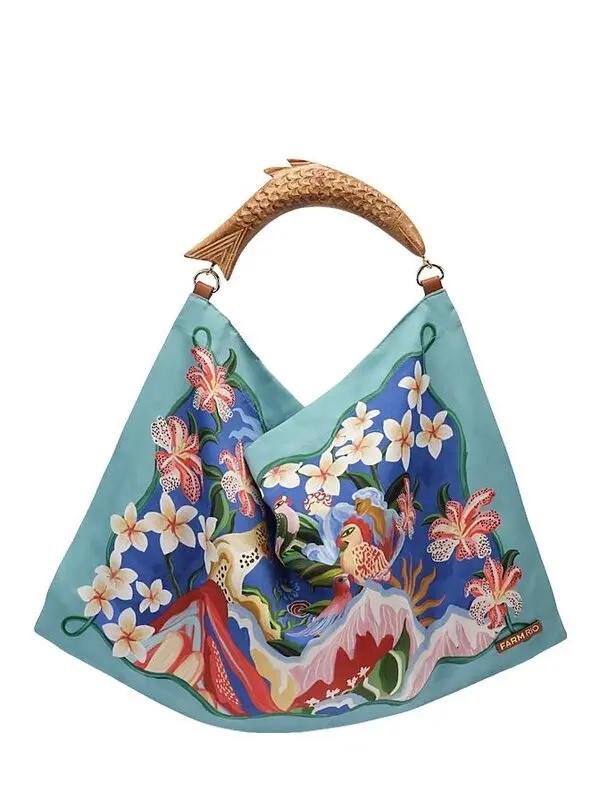 Farm Rio Small Satin Scarf Tote Bag - Garden Of Eden