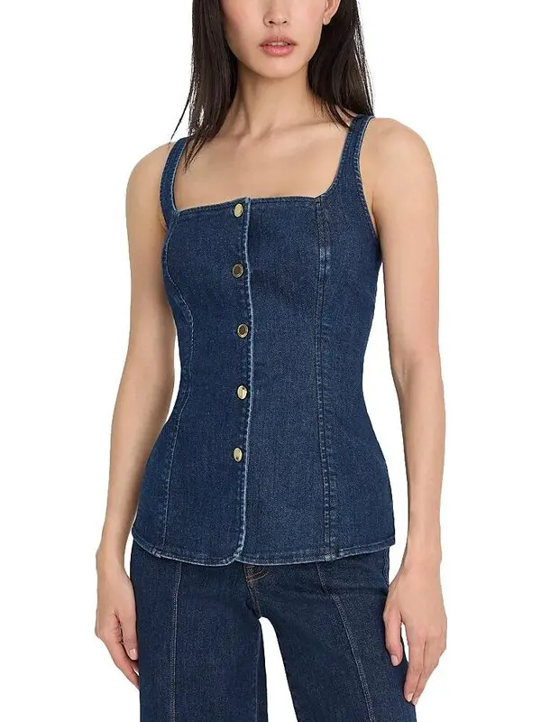 Good American Denim Sleeveless Button-front Top - Indigo