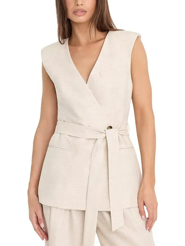 Good American Sleeveless Belted Vest - Oat