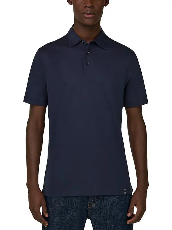 Boggi Milano Cotton, Polyester, And Silk Blend Polo Shirt - Navy Blue