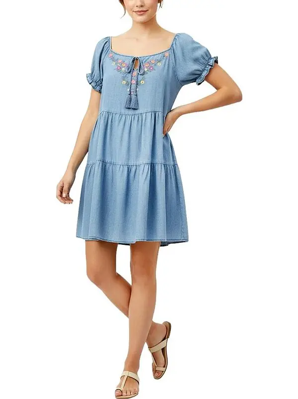 BILLY T Petal Song Embroidered Denim Dress - Pure Denim