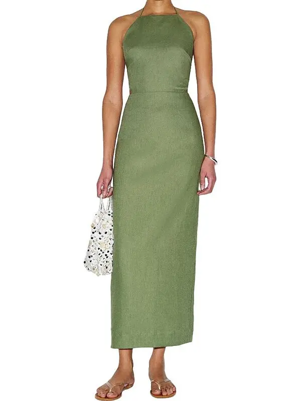 REFORMATION Trista Linen Dress - Jade Green