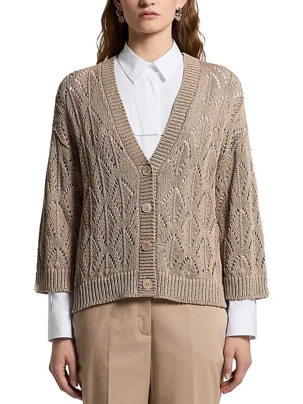Peserico Pointelle Cardigan - Golden Beige