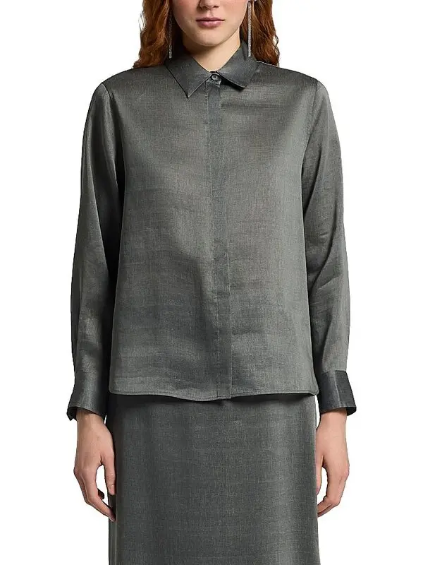 Peserico Linen & Silk Button-up Shirt - Olive Leaf Green